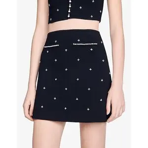 Sandro Rhinestone-embellished Knitted Mini Skirt