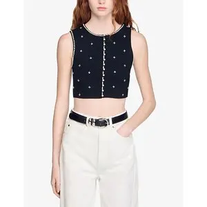 Sandro Rhinestone-embellished Cropped Knitted Top