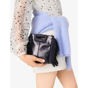 Maje Mini M Branded Leather Bag - Navy