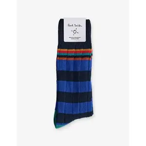 Paul Smith Mesnil Striped Cotton-blend Crew Socks - Blue