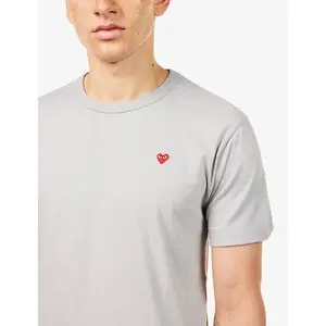 Play Comme Des Garcon Small Heart-embroidered Cotton T-shirt - Gray
