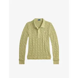 Polo Ralph Lauren Brand-embroidered Cable-knit Cotton Jumper - Light Olive