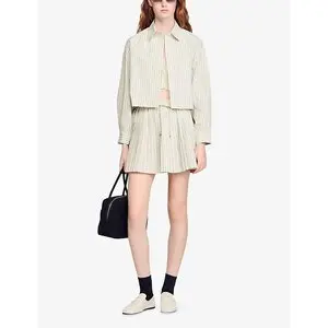 Sandro Striped Rhinestone-embellished Cotton-blend Shirt