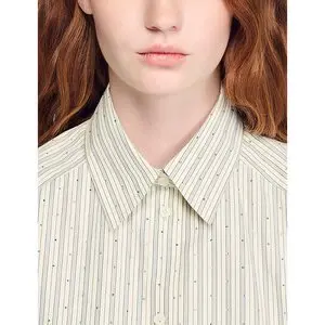 Sandro Striped Rhinestone-embellished Cotton-blend Shirt