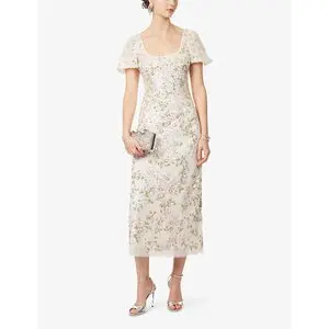 NEEDLE & THREAD Dream Garland Puff-sleeve Mesh Gown - Cream/multi