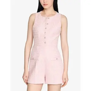Sandro High-rise Sequin-embellished Tweed Shorts - Pink