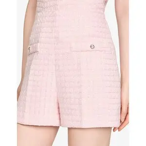 Sandro High-rise Sequin-embellished Tweed Shorts - Pink