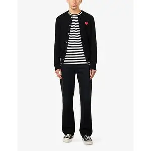 Play Comme Des Garcon Heart-embroidered Knitted Wool Cardigan - Black