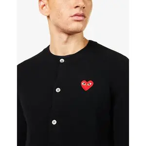 Play Comme Des Garcon Heart-embroidered Knitted Wool Cardigan - Black