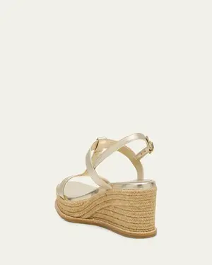 JIMMY CHOO 60mm Thea Metallic Leather Wedge Sandals