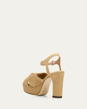JIMMY CHOO 80mm Heloise Linen Platform Sandals - Camel