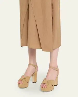 JIMMY CHOO 80mm Heloise Linen Platform Sandals - Camel