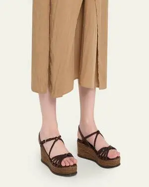 JIMMY CHOO 60mm Nyra Leather Espadrille Wedge Sandals