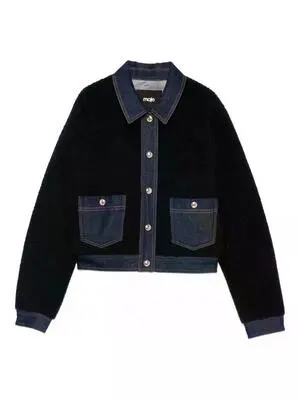 Maje Denim-trimmed Shearling Jacket - Blue