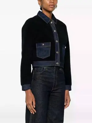 Maje Denim-trimmed Shearling Jacket - Blue