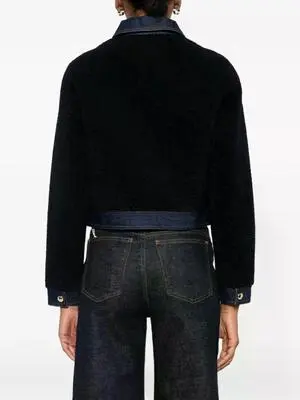 Maje Denim-trimmed Shearling Jacket - Blue