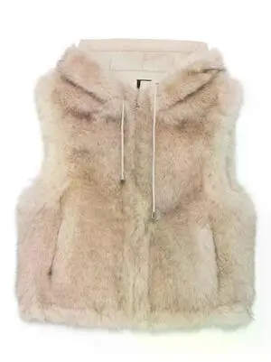 Maje Faux Fur Hooded Gilet - Neutrals