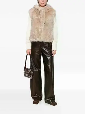 Maje Short Faux Fur Gilet With Hood - Neutrals