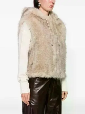 Maje Short Faux Fur Gilet With Hood - Neutrals