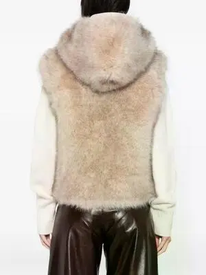 Maje Short Faux Fur Gilet With Hood - Neutrals