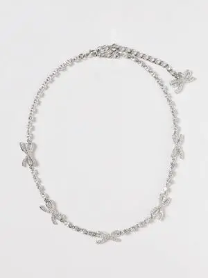 SELF-PORTRAIT Jewel Embellished Bow Necklace - Silver