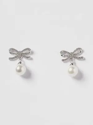 SELF-PORTRAIT Bow And Pearl Drop Earrings - Silver
