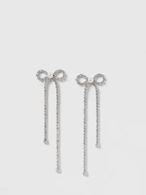 SELF-PORTRAIT Jeweled Bow Drop Earrings - Silver
