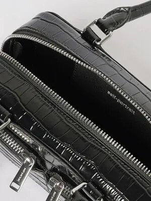 SELF-PORTRAIT Croc Effect Shoulder Bag - Black