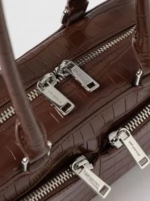 SELF-PORTRAIT Croc Effect Shoulder Bag - Brown