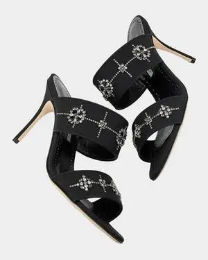 Manolo Blahnik 90mm Ralota Embellished Satin Mule Sandals