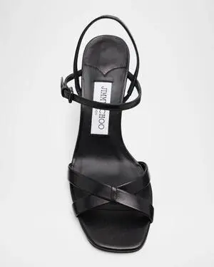 JIMMY CHOO 85mm Elsy Leather Block-heel Sandals - Black