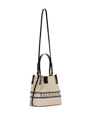 Balmain Release Canvas And Leather Bucket Bag - Beige
