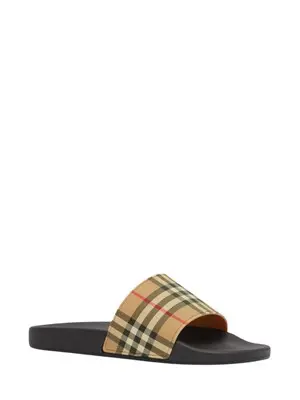 Burberry Check Pool Slides - Beige