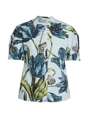 Erdem Floral Print Short Sleeve Shirt - Sky Blue