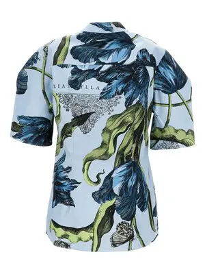 Erdem Floral Print Short Sleeve Shirt - Sky Blue