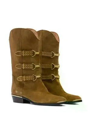 Isabel Marant Étoile Mexia Buckle Studded Boots - Brown