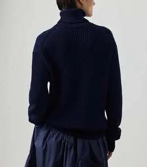 Ralph Lauren Cotton-silk Intarsia-knit Rollneck Sweater - Navy