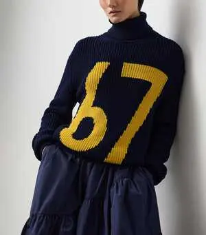 Ralph Lauren Cotton-silk Intarsia-knit Rollneck Sweater - Navy