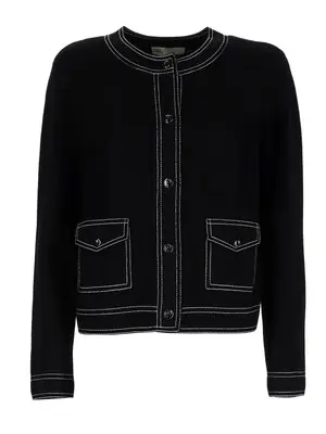 Tory Burch Topstitched Cardigan - Black