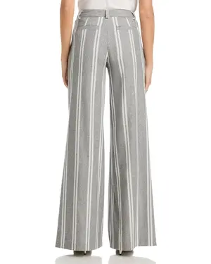 L'Agence Allanah Stripe Mid Rise Pants - Grey/ivory Stripe