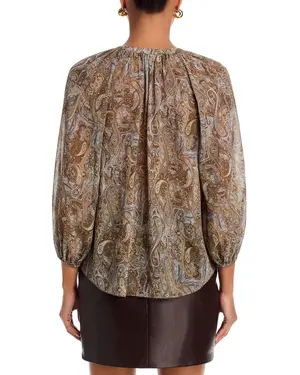 L'Agence Teagan Printed Blouse - Neutral/blue Ditsy