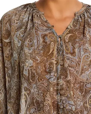 L'Agence Teagan Printed Blouse - Neutral/blue Ditsy