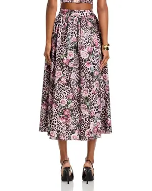 L'Agence Seina Front Placket Midi Skirt - Multi Rose