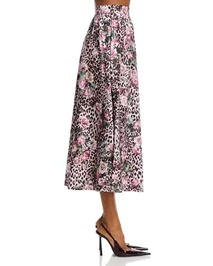 L'Agence Seina Front Placket Midi Skirt - Multi Rose