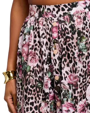 L'Agence Seina Front Placket Midi Skirt - Multi Rose