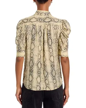 FRAME Silk Snake Printed Puff Sleeve Shirt - Camel Multi