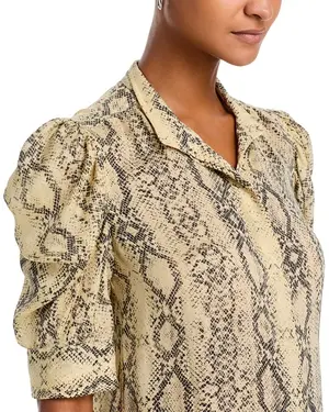 FRAME Silk Snake Printed Puff Sleeve Shirt - Camel Multi