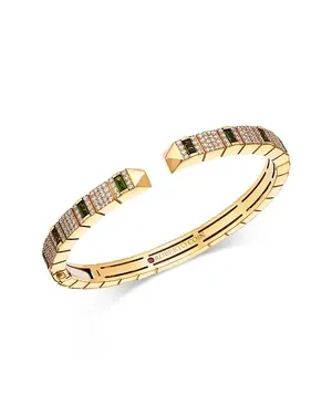 Roberto Coin 18k Obelisco Diamond And Green Tourmaline Bangle Bracelet - Rose Gold