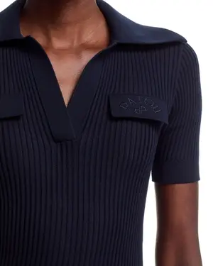 PATOU Embroidered Knit Polo Top - Deep Blue