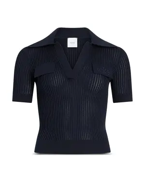 PATOU Embroidered Knit Polo Top - Deep Blue